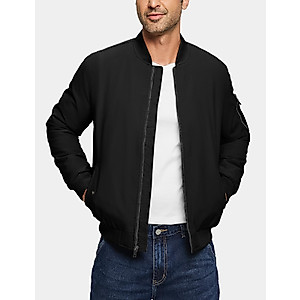 TBMPOY Men's Bomber Jacket Lightweight Winter Windbreaker Zip Up Padded Softshell Windproof Water-Resistant Casual Fall Coat Black XS
