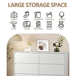 CATMIX Dresser for Bedroom, White Drawer Double Dresser, Wood Modern Drawer Chest of Drawers with Deep Drawers, Wide Storage Organizer Cabinet for Bedroom, Living Room, 6 Drawer Dresser