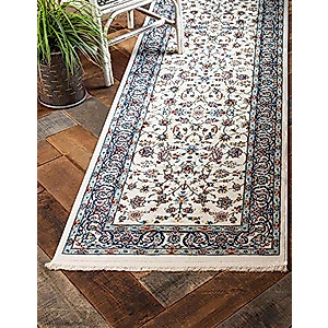 Unique Loom Narenj Collection Area Rug - Leeds (3' x 13' 1" Runner, Ivory/ Blue)