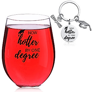 2024 Graduation Wine Glass Gift Set, Including Now Hotter by One Degree 15 oz Stemless Wine Glass and Funny Graduation Keychain Congratulation Gift for Him College High School Graduates Masters Her