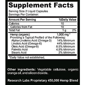Research Labs 450,000 Premium Hemp Capsules, 2 Fer 1 Package! 100% Organic All Natural Oil, Worry Nervousness Body Ache Stress Support