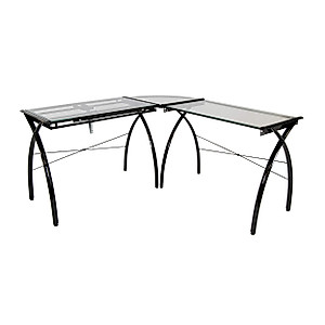 SD STUDIO DESIGNS Futura LS WorkCenter with Tilt Top Adjustable Drafting Table Craft Table Drawing Desk Hobby Table Writing Desk Studio Desk, Black / Clear Glass.