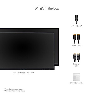 ViewSonic VA2256-MHD_H2 Dual Pack Head-Only 1080p IPS Monitors with Ultra-Thin Bezels, HDMI, DisplayPort and VGA for Home and Office,Black
