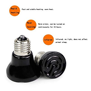 50w Reptile Heat Lamp Bulb 2 Pack, Pet Infrared 50 Watt Ceramic Heat Emitter for Brooder Coop, Lizard, Lambs, Snake, No Light, Black