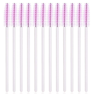 AKStore 200 PCS Disposable Eyelash Brushes Mascara Wands Eye Lash Eyebrow Applicator Cosmetic Makeup Brush Tool Kits (White-Pink)