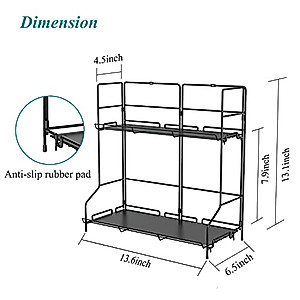 2 Tier Bathroom Organizer Countertop, SAUCE ZHAN Vanity Organizer Countertop with Shelf Liners, Spice Rack Organizer for Kitchen, Counter Storage Shelf for Bathroom Counter, Bedroom, Black
