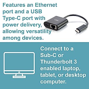 C2G 29749 USB C Adapter and Ethernet Adapter with Power, Black