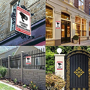 TICONN 2-Pack 24 Hour Video Surveillance Sign, No Trespassing Aluminum Warning Sign, 10’’x7’’ for CCTV Security Camera - Reflective, UV Protected