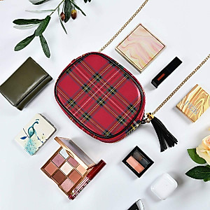 ALAZA Tartan Background Plaid Crossbody Bag with Adjustable Metal Chain Strap for Women Girl