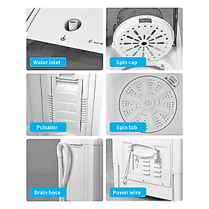KUPPET Compact Twin Tub Portable Mini Washing Machine 21lbs Capacity, Washer(14.4lbs)&Spiner(6.6lbs)/Built-in Drain Pump/Semi-Automatic, White&Gray