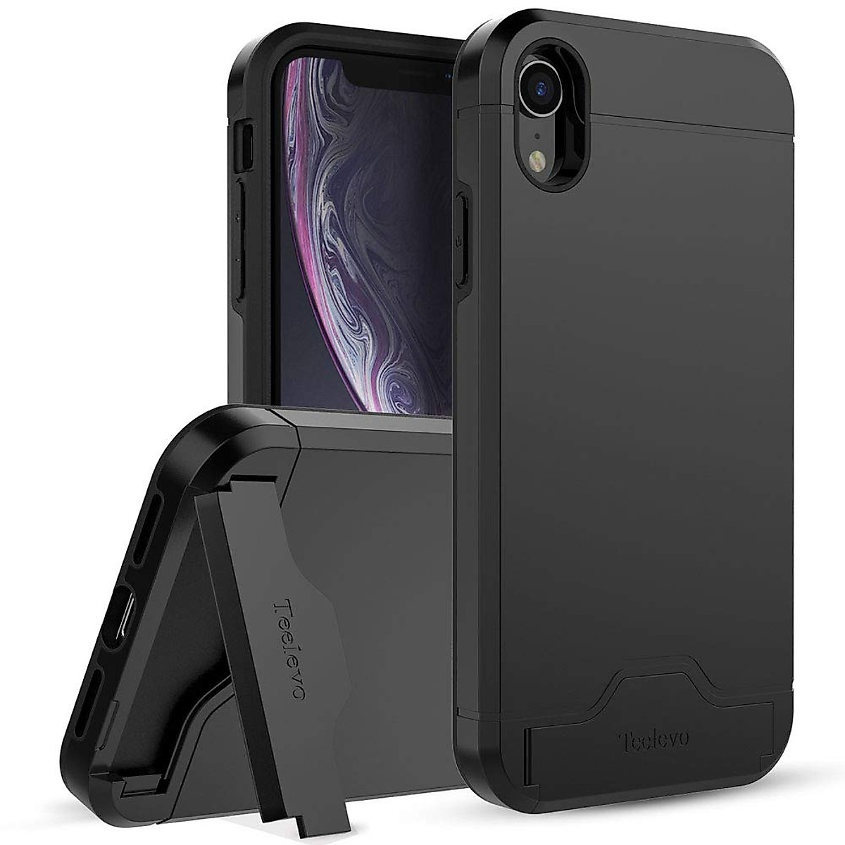 Teelevo Wallet Case for Apple iPhone XR (2018), Dual Layer Case with Card Slot Holder and Kickstand for Apple iPhone XR - Black