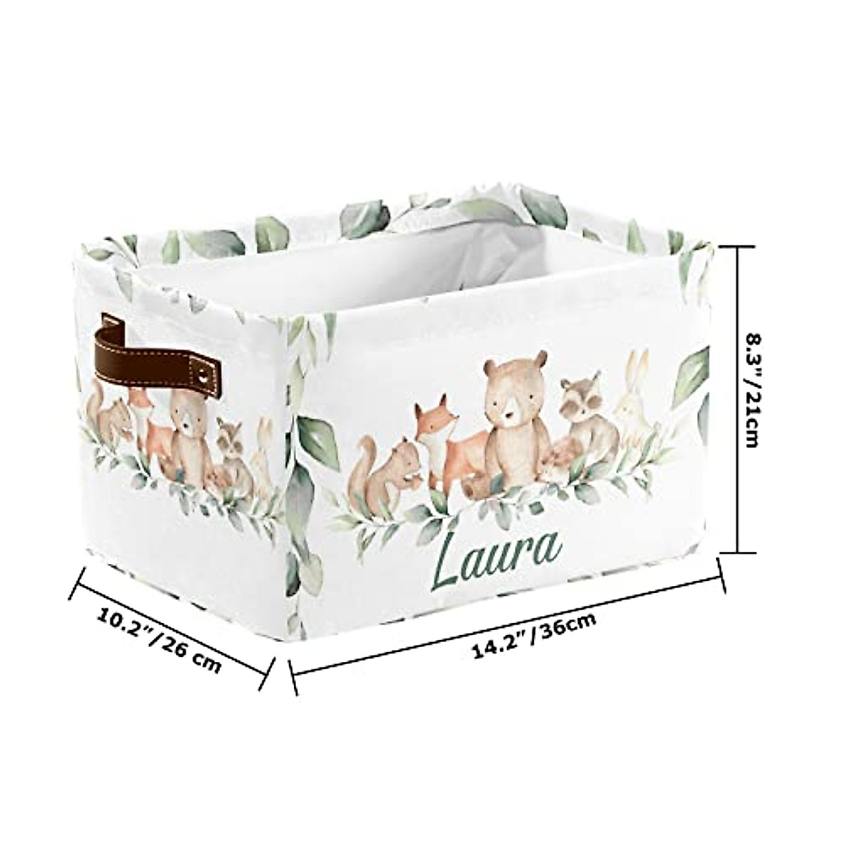Cute Animals Bear Fox Personalized Custom Name Waterproof Storage Boxs Baskets Clothes Towel Book for Bathroom Office 1 Pack
