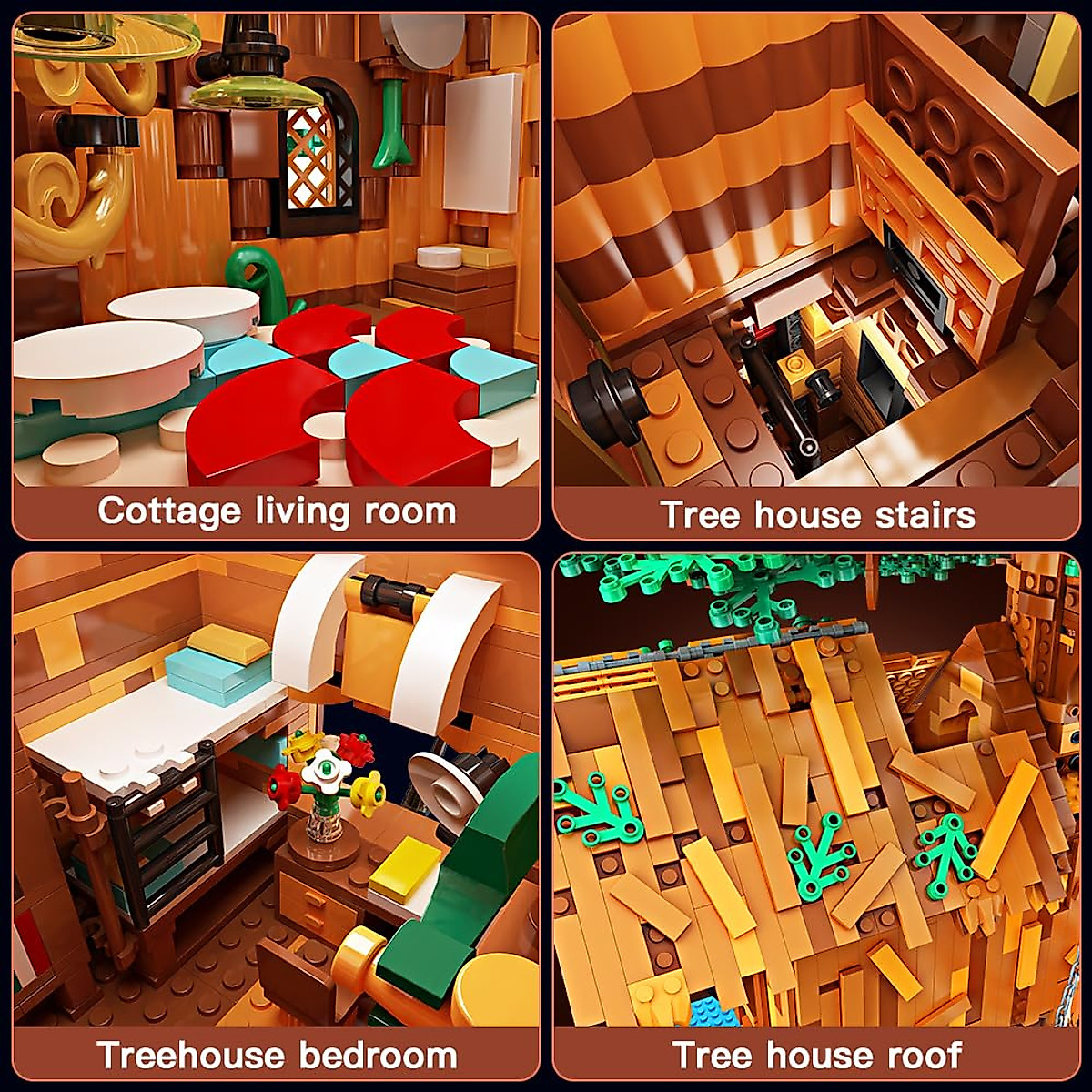 Mould King Tree House Building Toys with LED Lights, 16033 with 2 Cabins Sets Building Blocks, Hunter Treehouse Building Blocks, Treehouse Building Kits for Adults and Kids 14+(3958 Pieces)