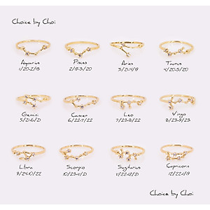 Zodiac Constellation Ring with Cubic Zirconia Stones Made of Zinc, Steel & Brass (Libra & Gold, 8)