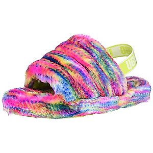 UGG Girls K Fluff Yeah Pixelate Slipper, White, 6 Big Kid