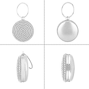 GripIt Round Shape Rhinestone Wristlet Handbag Clutch Purse Evening Wedding Cocktail Party Bag,Silver