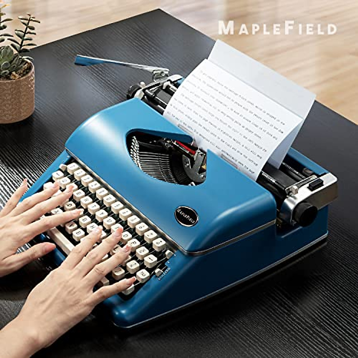 Blue Vintage Typewriter for a Nostalgic Flow - Manual Typewriter Portable Model for Remote Writing Locations - Sleek & Durable Type Writer Classic Word Processor - Typewriters for Writers