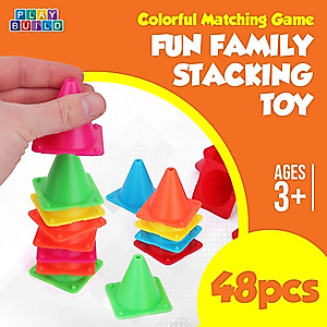 Play Build ConestaX Stacking Game - 48 Pcs Cones Balancing Stacking Toy - Fun STEM/STEAM Activity Games for Toddler - Educational Cone Stack Toys with Plastic Storage Container