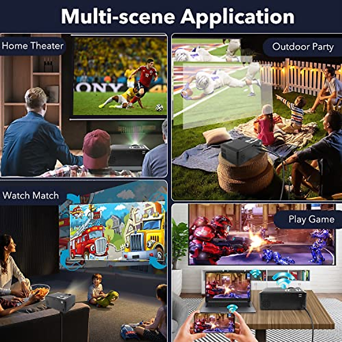 Projector with WiFi and Bluetooth, Native 1080P Portable Outdoor LED Movie Projector, Synchronize iOS & Android Smartphone Screen, Home Video Mini Projector Compatible with TV Stick/HDMI/USB/AV/Laptop