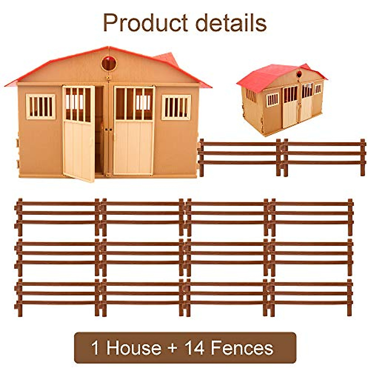 Toymany 40PCS Barn House Toys Farm Animals Figures with Fence Farm Playset, Plastic Farm Figurines Farmhouse Toys, Farmers Horse Cow Hen & Fodders, Christmas Birthday Gift for Kids Toddlers