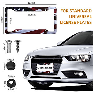 American Flag License Plate Frame Holder - 2 Pack Universal Aluminum Matte Stripe US Flag Gloss Patriotic Car Plate Frame Covers with Free Screws Fasteners Caps