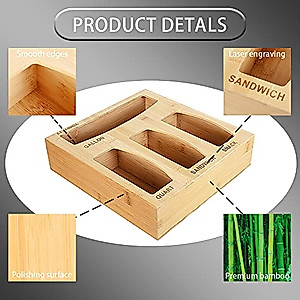 AXUANHUA Ziplock Bag Organizer, Wooden Food Ziplock Bag Organizer for Drawer or Wall Mount, 4 in 1 Ziplock Bag Storage Organizer, Compatible with Gallon Bag, Quart Bag, Sandwich Bag and Snack Bag