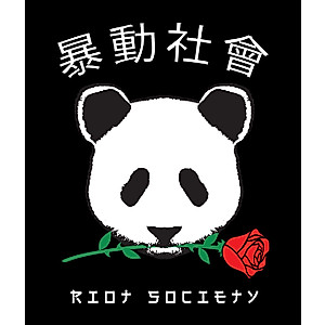Riot Society Mens Panda Rose Long Sleeve T-Shirt - Black, Large