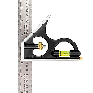 POWERTEC 80007 12-Inch Combination Square Tool Etched Stainless Steel Blade w/Metric Graduated Scale
