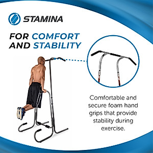 Stamina Power Tower - Dip Bar Pull Up Bar Station with Smart Workout App - Dip Bars for Home Workout - Up to 250 lbs Weight Capacity