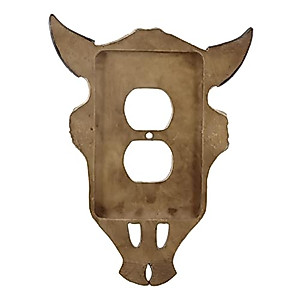 Ebros Gift Set of 2 Western Rustic Bull Bison Cow Skull Wall Electrical Cover Plate Accent 3D Hand Painted Bulls Cows Bisons Buffalos (Double Receptacle Outlet)