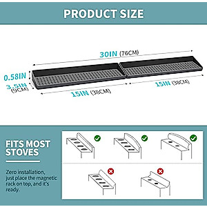 30" Stove Top Spice Rack,Silicone Top Heat Material Magnetic Stove Top Shelf Zero Installation Flexible Spice Organizer Containers Kitchen Shelf Gadgets with 2 Functional Prtitions for Kitchen Storage