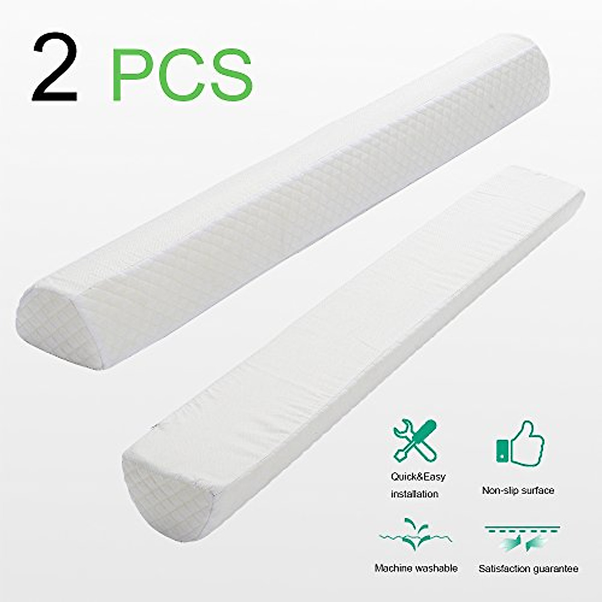 Shinnwa Bed Bumpers for Toddlers (2-Pack) Memory Foam Bed Rail for Toddlers & Adults, Safety Rail Guard for Queen, King, Full Bed, Sleep Long Pillow Pads with Non-Slip Bottom & Machine Washable Cover