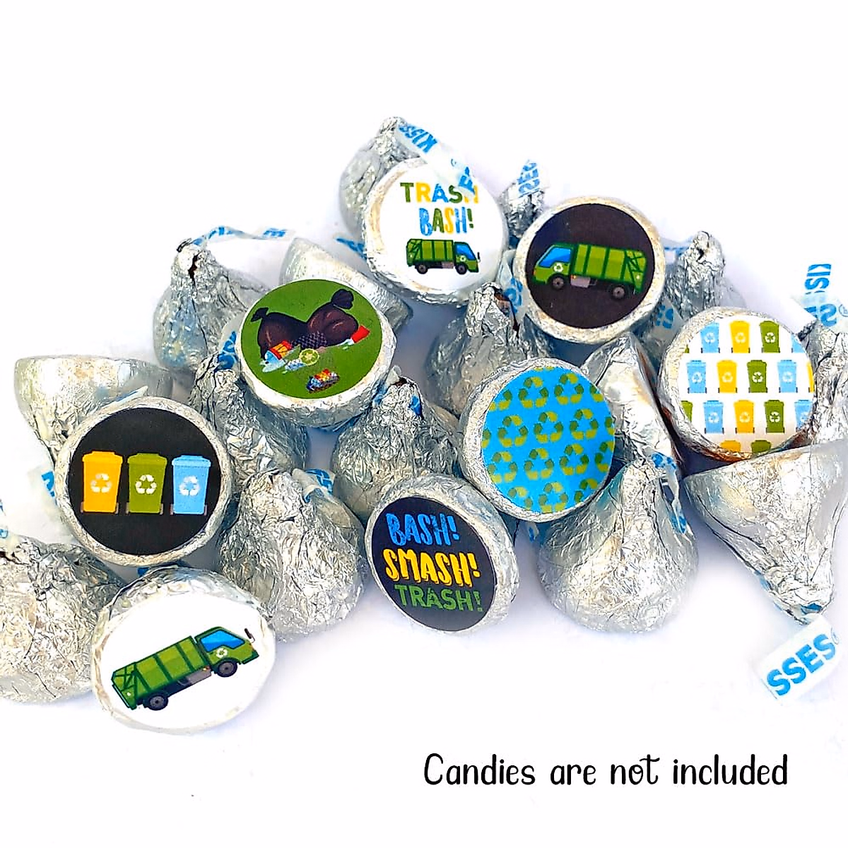 Garbage Truck Trash Bash Labels for Hershey's Kisses Chocolates by Adore By Nat - Candy Sticker Party Favor - Set of 240