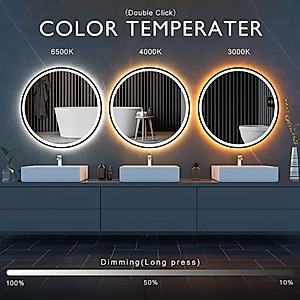 GANPE LED Sensor Mirror, 28 inch Round Human Body Induction, Black Framed Vanity Mirror, Illuminated Dimmable Anti Fog IP44 Waterproof Bathroom Wall Mounted Blacklit Mirror with Lights