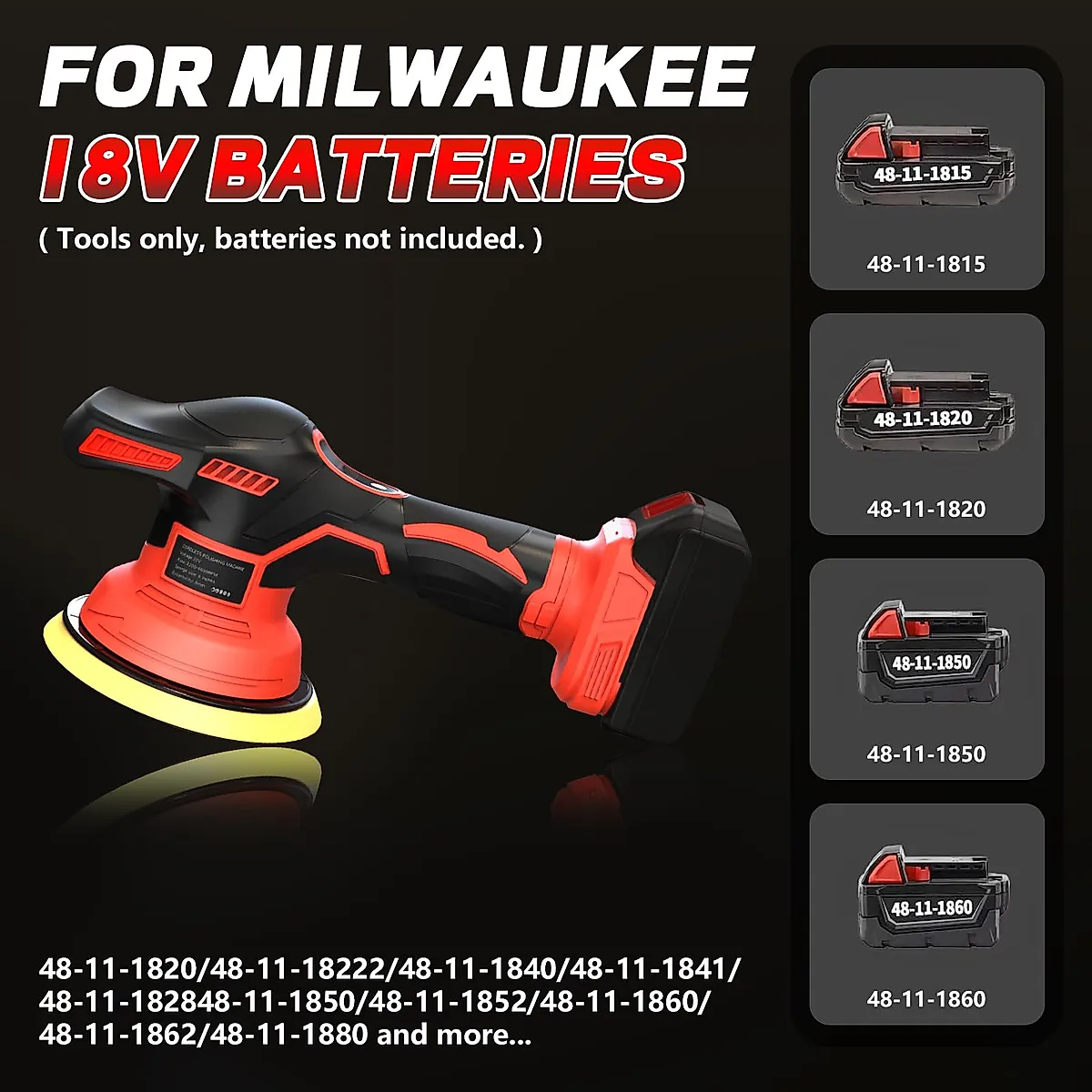 YEARTOP Cordless Car Buffer Polisher for Milwaukee 18V Battery, 8 Variable Speed Orbital Polisher, Brushless Motor Car Buffer, Power Polisher for Car Detailing/Polishing/Waxing (No Battery)