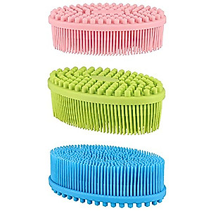 BBTO 3 Pieces Exfoliating Silicone Body Scrubber Body Silicone Scrubber Brush Silicone Body Wash Scrubber for Skin Exfoliation, 3 Colors (Pink, Blue and Green)