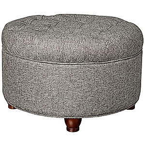 Homepop Home Decor | Large Button Tufted Woven Round Storage Ottoman | Ottoman with Storage for Living Room & Bedroom (Dark Gray)