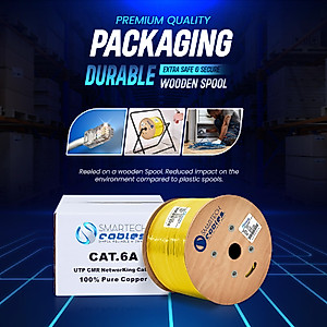 Smartech Cables Cat6A Riser Cable 1000ft- Most Certified 100% Solid Bare Copper Cat 6a Ethernet Cable-23 AWG, 750 MHz, PoE++ - Unshielded Twisted Pair (UTP) - 10 GB High Speed for Networking & Gaming