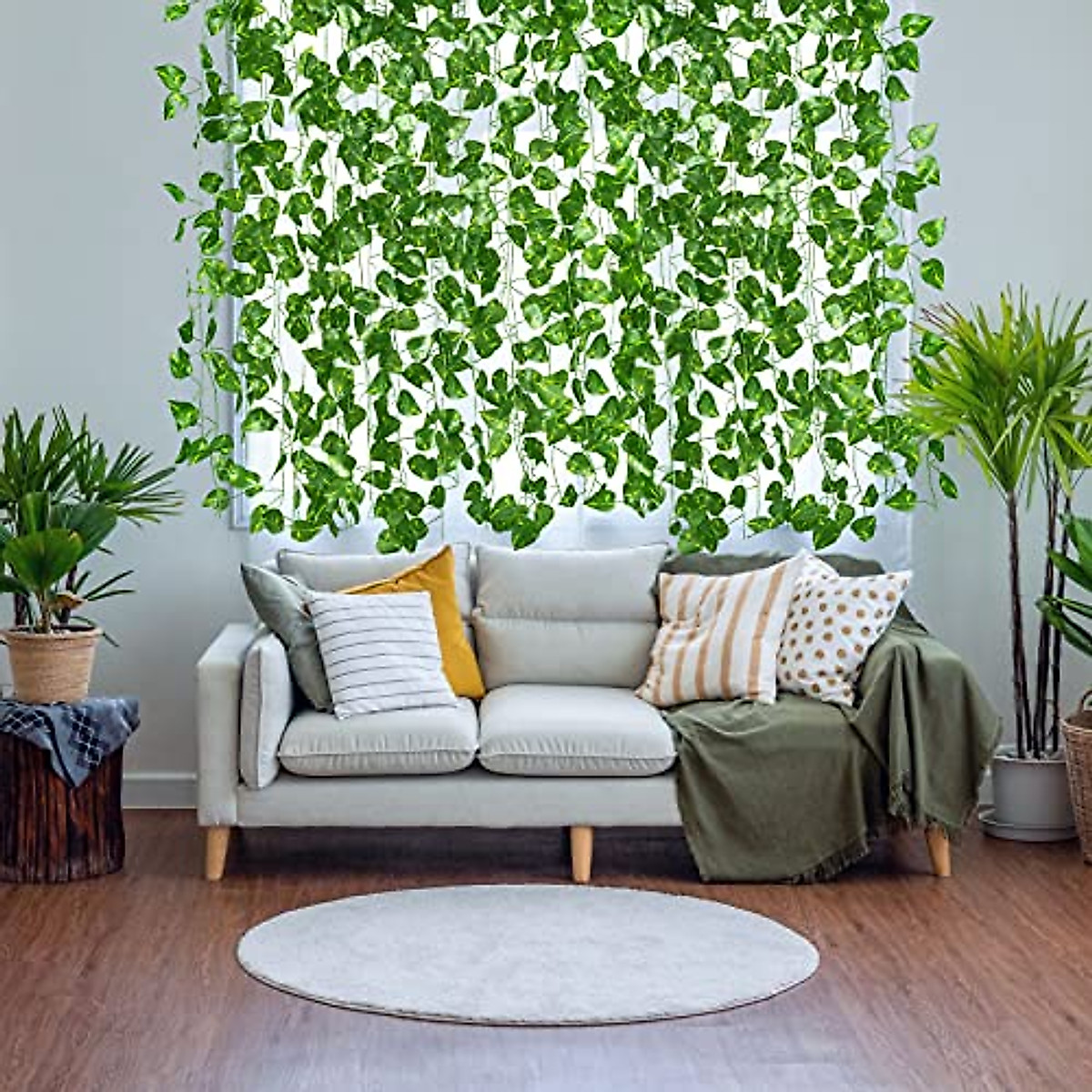 GTIDEA Fake Vines 24 Strands 168 Feet Artificial Ivy Garland Fake Ivy Leaves Hanging Plants Backdrop for Home Bedroom Jungle Theme Party Garden Outdoor Wedding Wall Room Decor