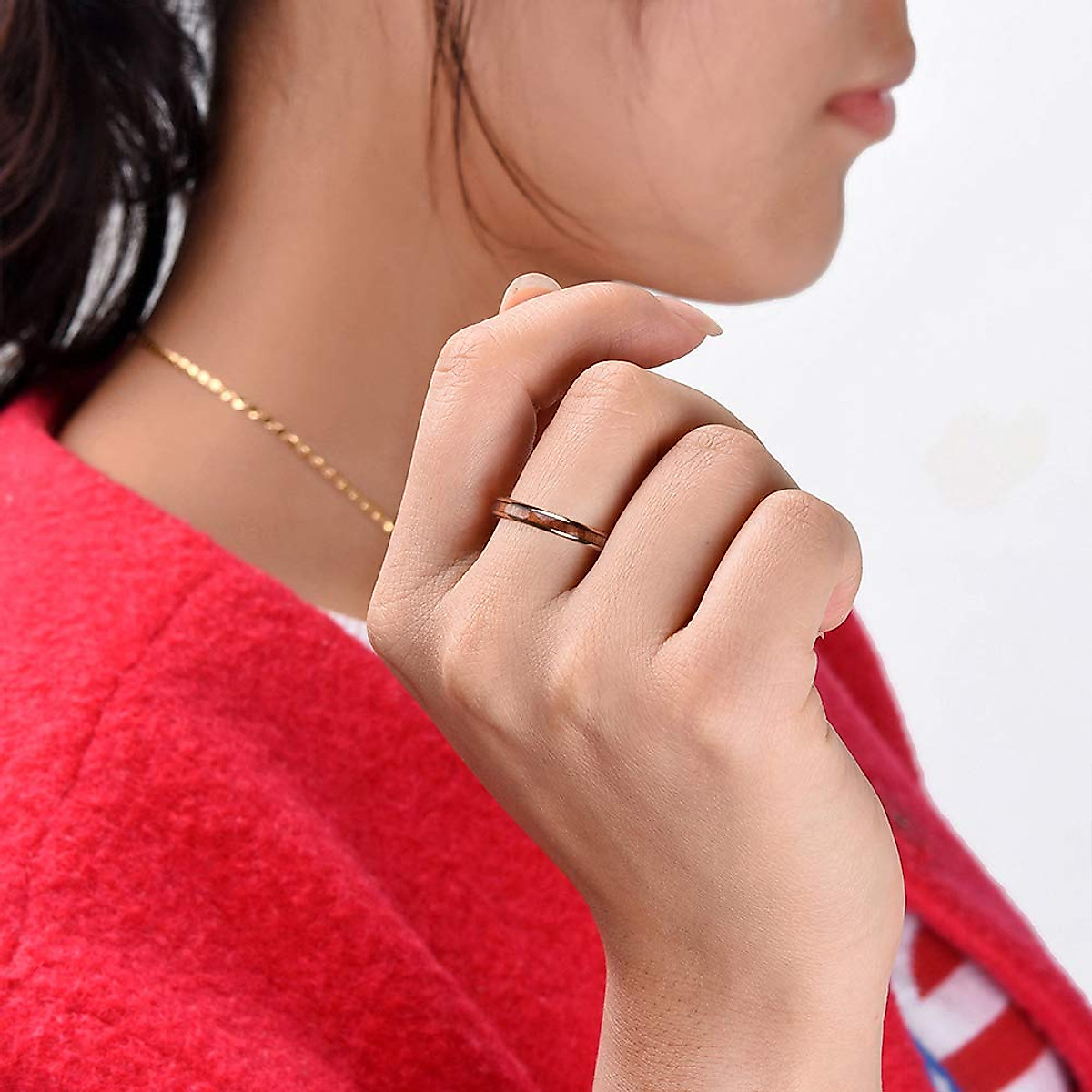 THREE KEYS JEWELRY 4mm Tungsten Carbide Wedding Ring for Women with Koa Wood Inlay Plated Rose Gold Domed Wedding Band Engagement Ring Comfort Fit Size 7