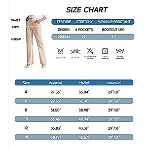 Libin Women's Bootcut Dress Pants 31" Business Casual Work Pants High Waisted Stretchy Slacks for Women Yoga Office Trousers with 4 Pockets, Khaki, 4