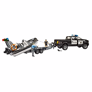 Bruder RAM 2500 Police Pickup with L + S Module Trailer, Boat and 2 Figures