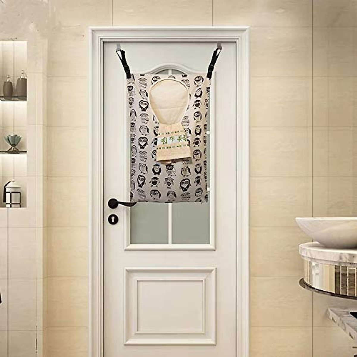 Amlrt Adjustable Door-Hanging Laundry Hamper with Stainless Steel Hooks
