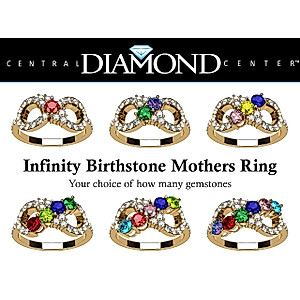 Central Diamond Center Infinity Mothers Ring with 1 to 6 Simulated Birthstones - 14k Yellow - Size 5