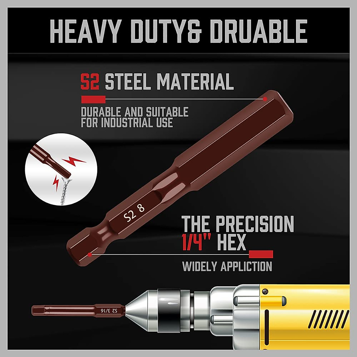 Premium 20-Piece Hex Bit Set - Durable S2 Steel, 2.3" Allen Key Bits, SAE and Metric Hex Key Set, Hardened Magnetic Tips, Corrosion Resistant Allen Bit Set