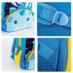 KK CRAFTS Toddler Backpack, Waterproof Preschool Backpack, 3D Cute Cartoon Neoprene Animal Schoolbag for Kids, Lunch Box Carry Bag for 1-6 Years Boys Girls, Blue Dinosaur