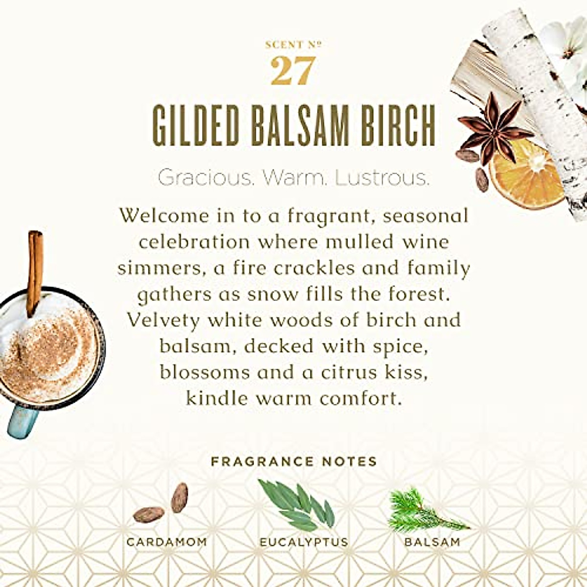 Caldrea Scented Candle, Made with Essential Oils and Other Thoughtfully Chosen Ingredients, 45 Hour Burn Time, Gilded Balsam Birch Scent, 8.1 oz , natural