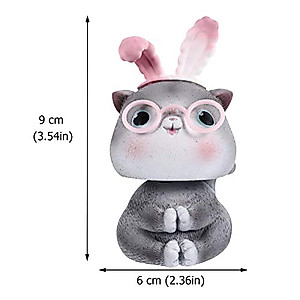 Amosfun Cat Bobblehead Ornaments Shaking Head Rabbit Ear Lucky Cat Figurines Animal Dancing Figure Toy Car Dashboard Decorations for Vehicle Home Office Desktop (Grey B)