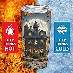 FHENMSA Stainless Steel Insulated Travel Coffee Mug,Moon Castle Print Reusable Car Cup,Thermal Cup for Outdoor with Straw And Lid