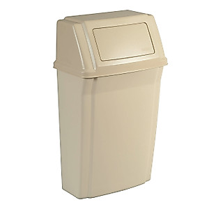 Rubbermaid Commercial Products Profile Wall Mount Trash/Garbage Can/Bin, 15 GAL, for Corridors/Washrooms/Schools/Kitchens, Beige
